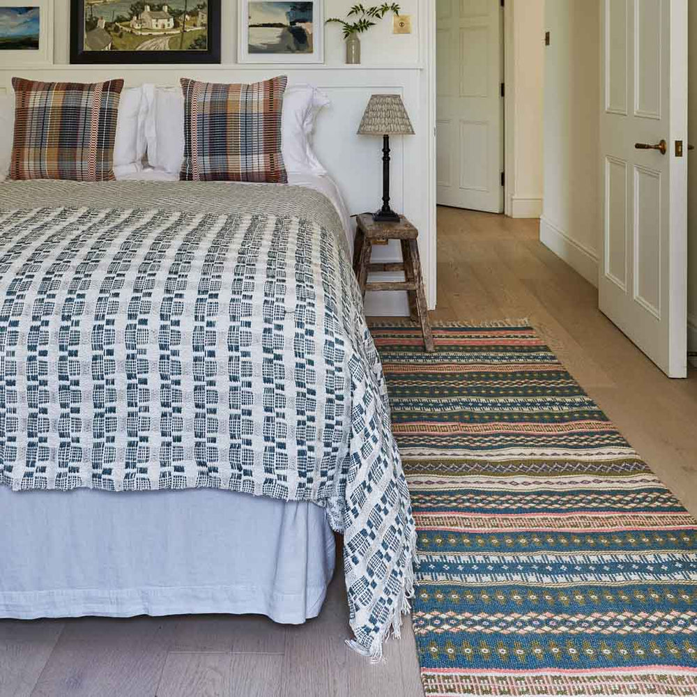 Fairisle Coral Rug | Coral & Blue Striped Rugs | Weaver Green