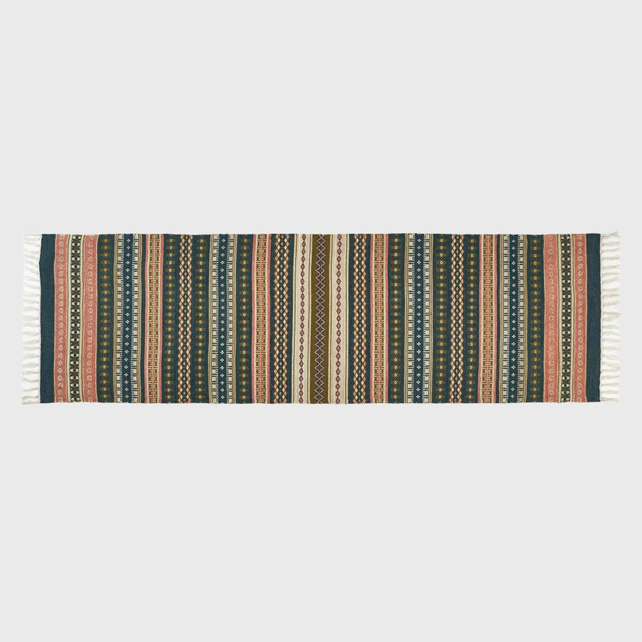 Fairisle Coral Rug | Coral & Blue Striped Rugs | Weaver Green