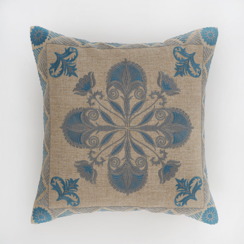 Iris Blue Cushion | Embroidered Cushions | Weaver Green