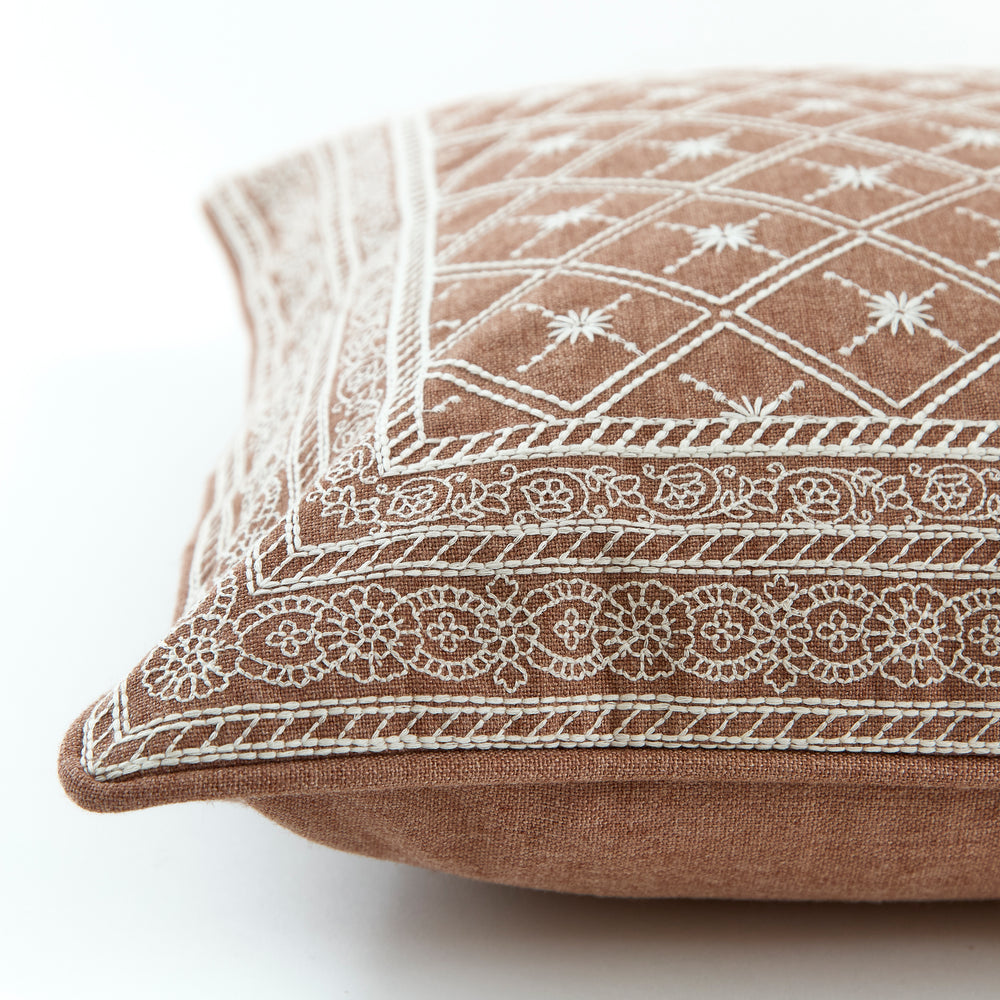 Lucknow Star Pippins Pink Cushion | Embroidered Cushion | Weaver Green