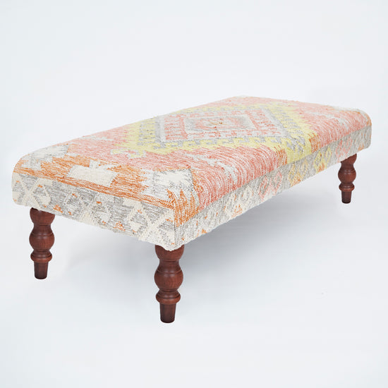Nomad Tarifa Ottoman | Coral Kilim Footstool | Weaver Green
