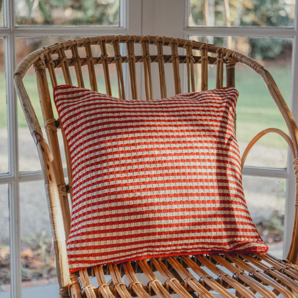 Pinstripe Chilli Red Cushion | Sustainable | Weaver Green