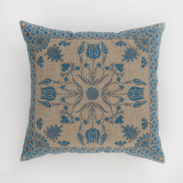 Tulip Blue Cushion | Embroidered Cushions | Weaver Green