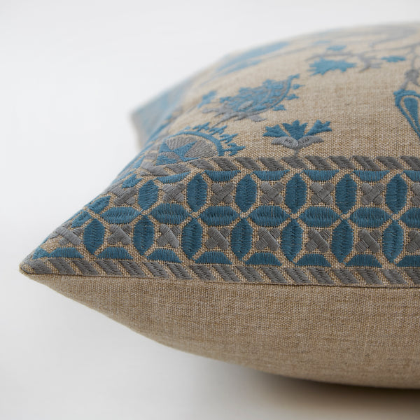 Tulip Blue Cushion | Embroidered Cushions | Weaver Green