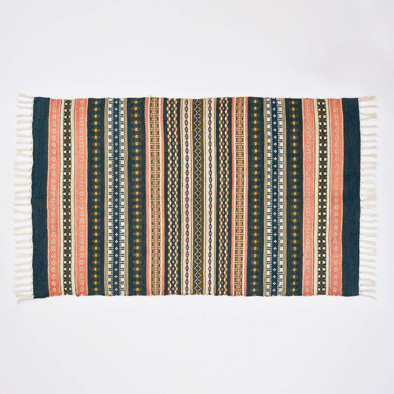 Fairisle Coral Rug | Coral & Blue Striped Rugs | Weaver Green