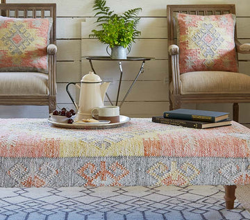 Nomad Tarifa Ottoman | Coral Kilim Footstool | Weaver Green