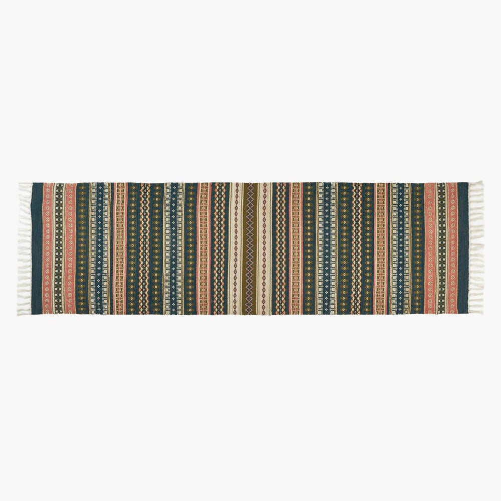 Fairisle Coral Rug | Coral & Blue Striped Rugs | Weaver Green