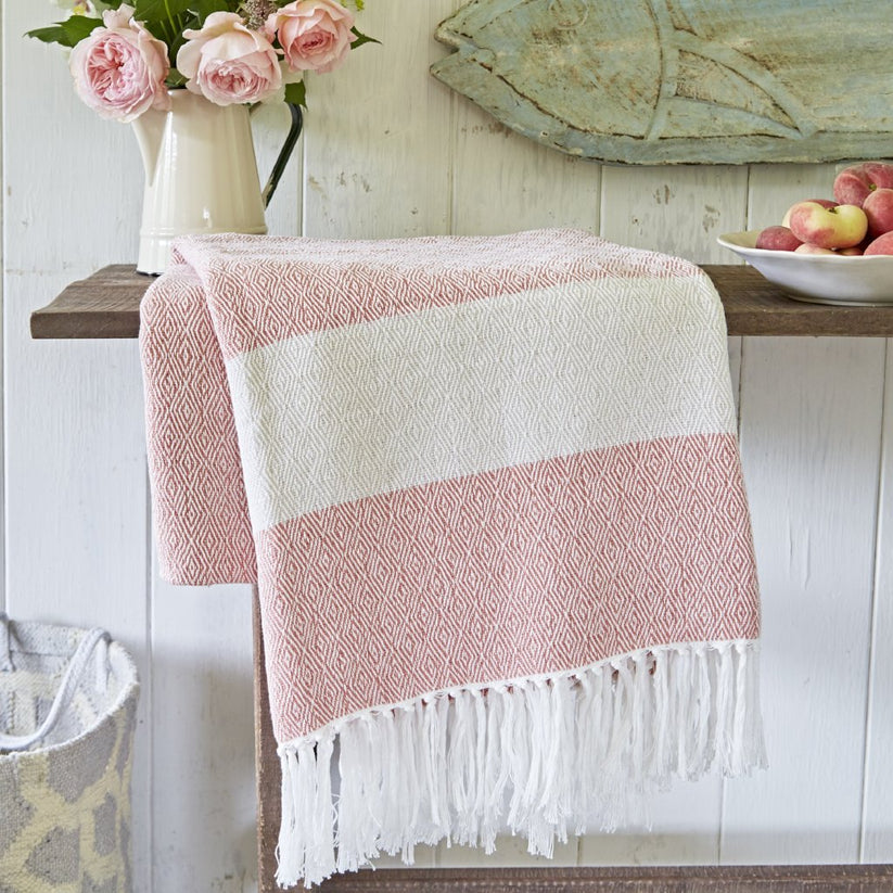 Coral Hammam Throw | Soft Coral Throws | Weaver Green