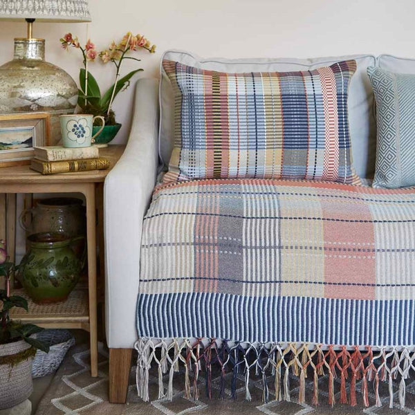 Madras Pink Check Throw | Pink, Yellow & Blue Throw | Free UK Delivery