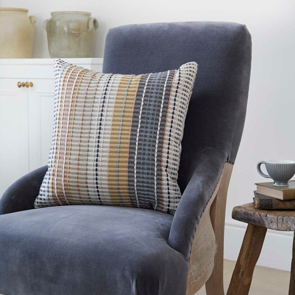 Madras Gold Check Cushion | Gold & Blue Check Cushion Covers | Free UK ...